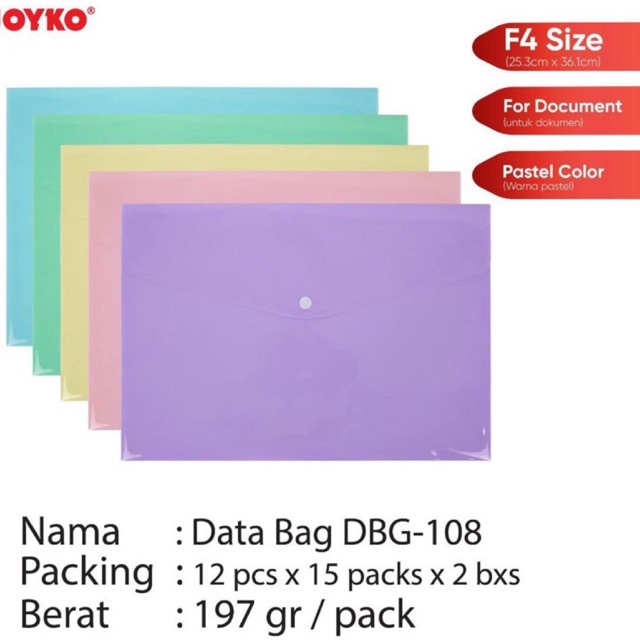 Jual Data Bag DBG-104 / Map Tas Kancing Plastik F4 pastel Joyko Folder ...