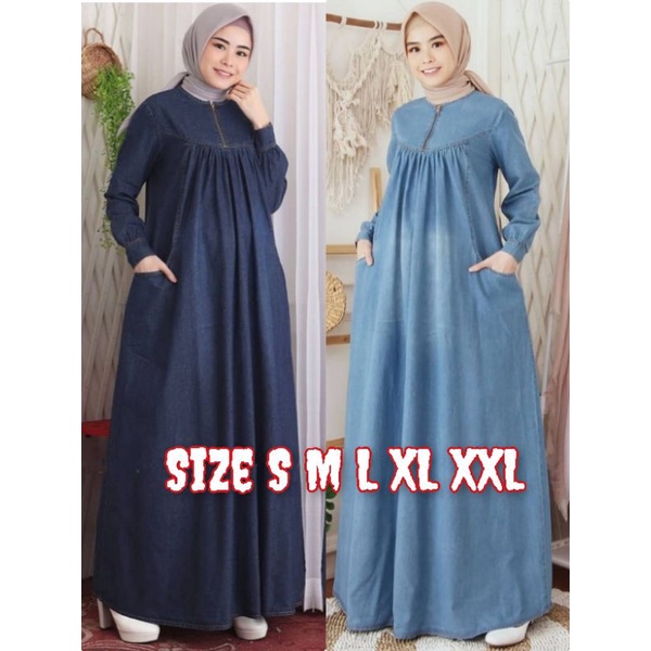 Jual Gamis Jeans Set Hijab Wanita Model Terbaru Gamis Dress Ambia Dress ...