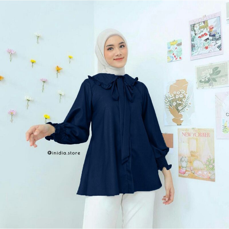 Jual AGHNINDIA BLOUSE - Blouse Basic Atasan Wanita Lengan Panjang Kerah ...