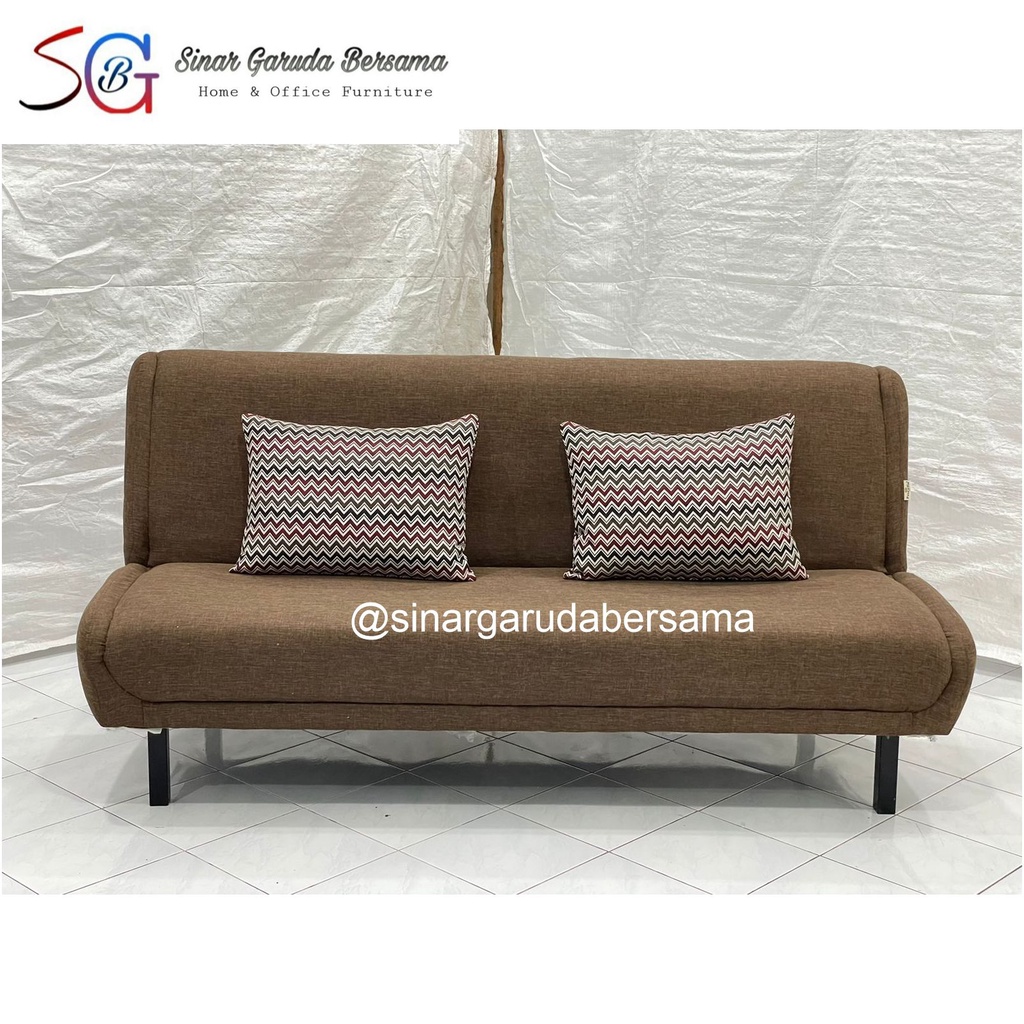 Jual SOFA BED COKELAT KAIN BELUDRU KAKI BESI / SOFA BED TERBARU 2022 ...