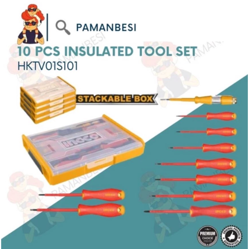 Jual 10pcs Toolset Tool Obeng Perkakas Teknisi Listrik Set Ingco Hktv01s101 Shopee Indonesia