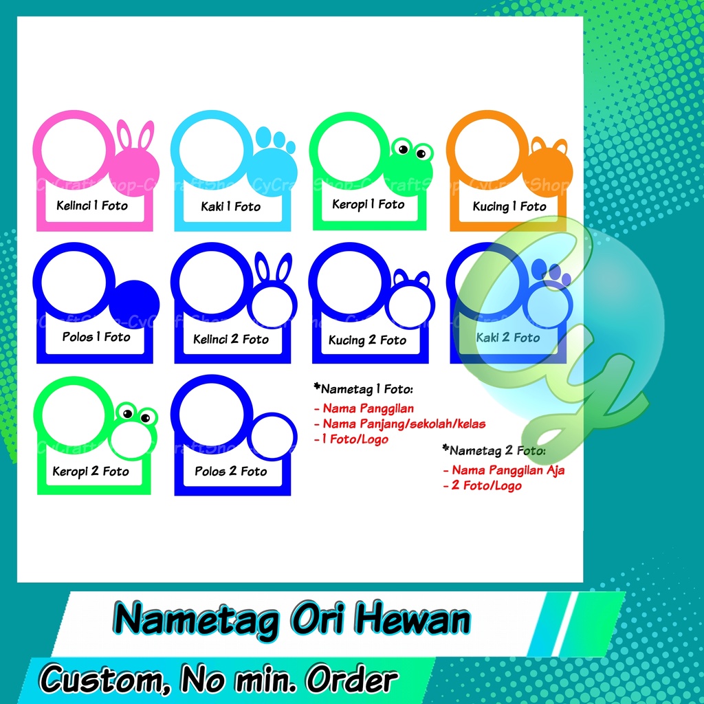 Jual (Cy) Name Tag Papan Nama Anak Bentuk Hewan Dengan Foto Custom ...