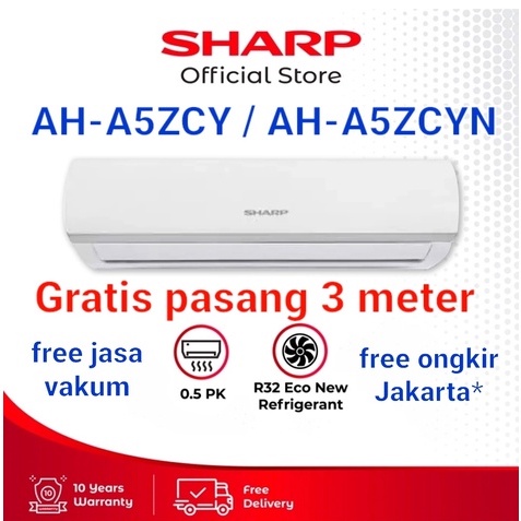 Jual AC SHARP 1/2 PK AH-A5ZCY / AH-A5ZCYN + PASANG LOW WATT SPLIT 1/2PK ...