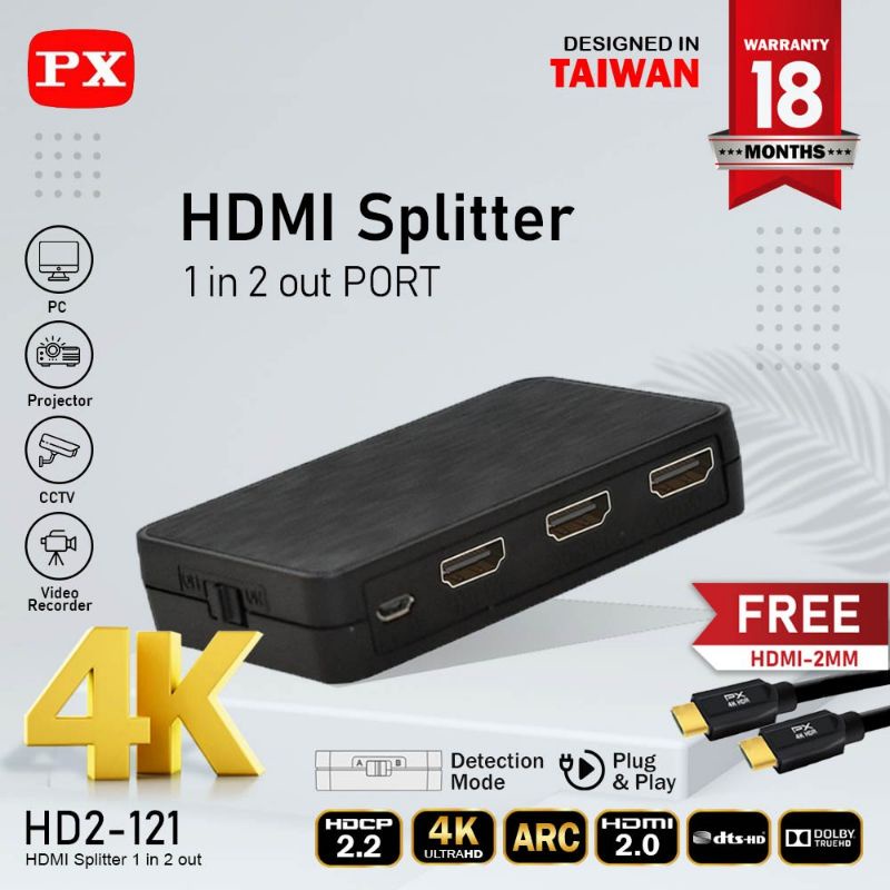 Jual HDMI Splitter 2 Port Support 4K PX HD2-121 | Shopee Indonesia