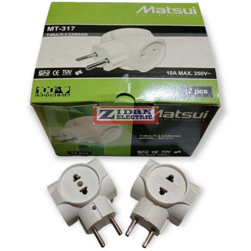 Jual Steker T Multi Datar 4 Cabang / Steker Stop Kontak 4 Lubang Matsui ...