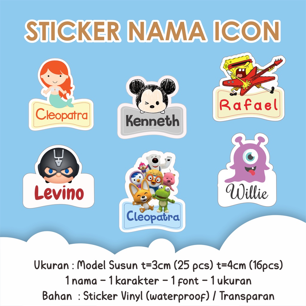 Jual Stiker Custom Anak Label Nama Karakter Lucu Unik Variasi ...