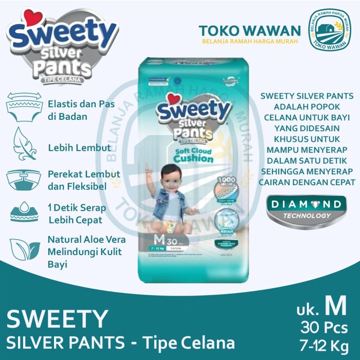 Jual Sweety Silver Pants Tipe Celana M30 / M 30s Popok Celana isi 30 ...