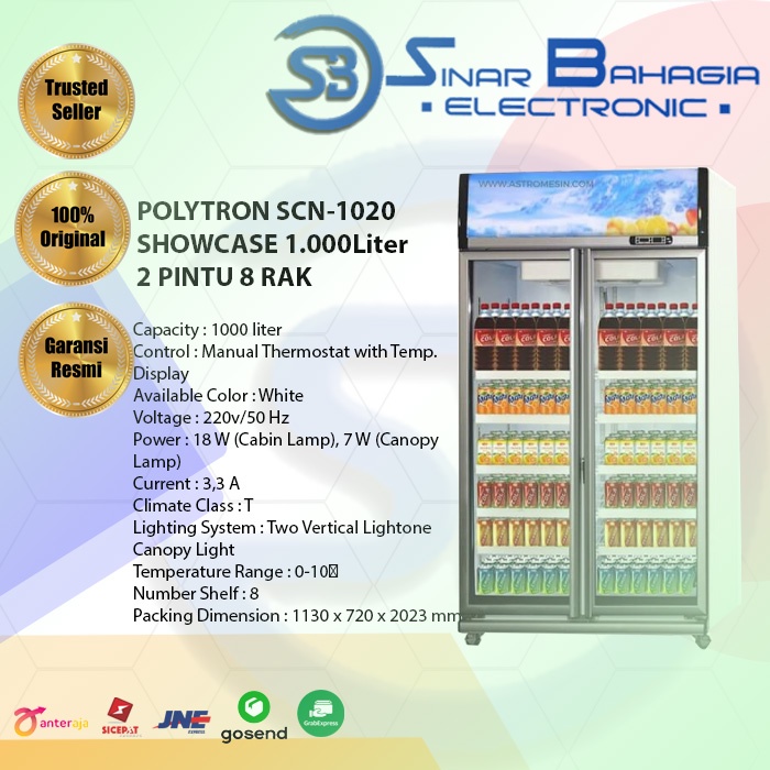 Jual POLYTRON SCN-1020 SHOWCASE 1.000L 2 PINTU 8 RAK (NEW) (KHUSUS BANDUNG) | Shopee Indonesia