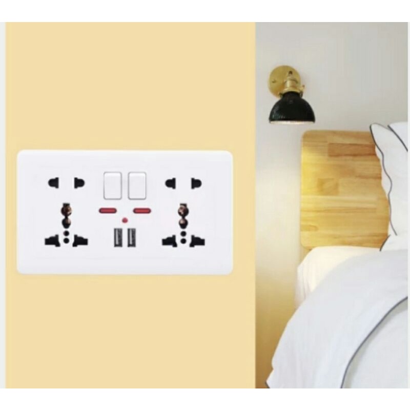 Jual stop kontak panjang 2 usb 4 colokan listrik tembok dinding ganda ...