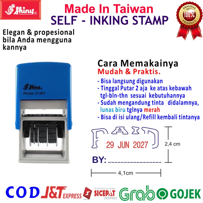 Jual Letter Stempel Otomatis Cap Shiny Lunas Tanggal Paid Received ...