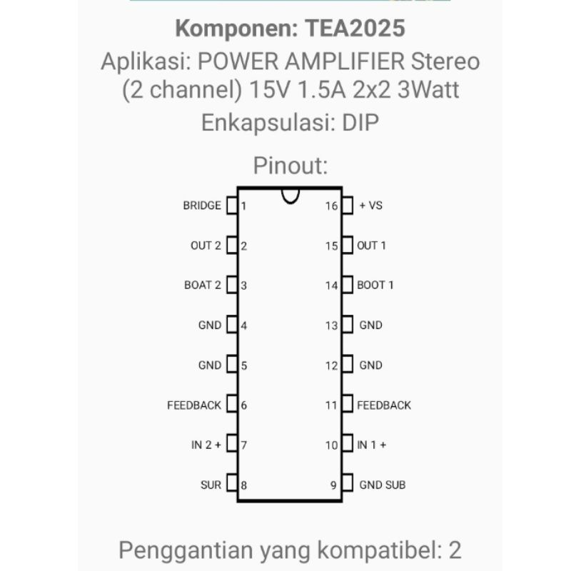 Jual IC TEA2025B TEA2025 DIP-16 STEREO AUDIO AMPLIFIER | Shopee Indonesia