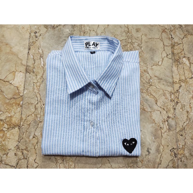Jual Kemeja CDG PLAY Heart Hati Garis Shirts Stripe UNISEX (PO ...