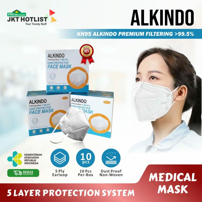Jual Masker KN95 Medis Alkindo 5ply 1 Box isi 10 Pcs Masker Kesehatan Original BPNB - Masker N95 ...