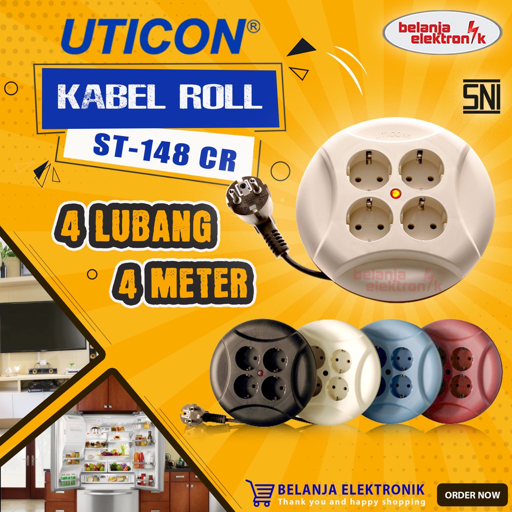 Jual KABEL ROLL KABEL BOX 4 LUBANG 4 METER UTICON ST 148 CR GULUNGAN ...