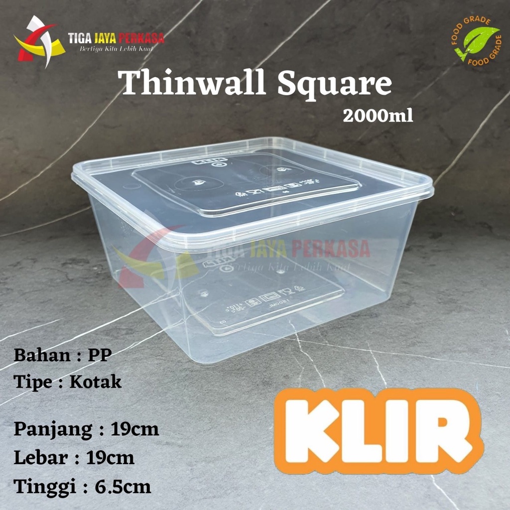 Jual Thinwall Square KLIR 2000ml / Food Container Square / Kotak ...