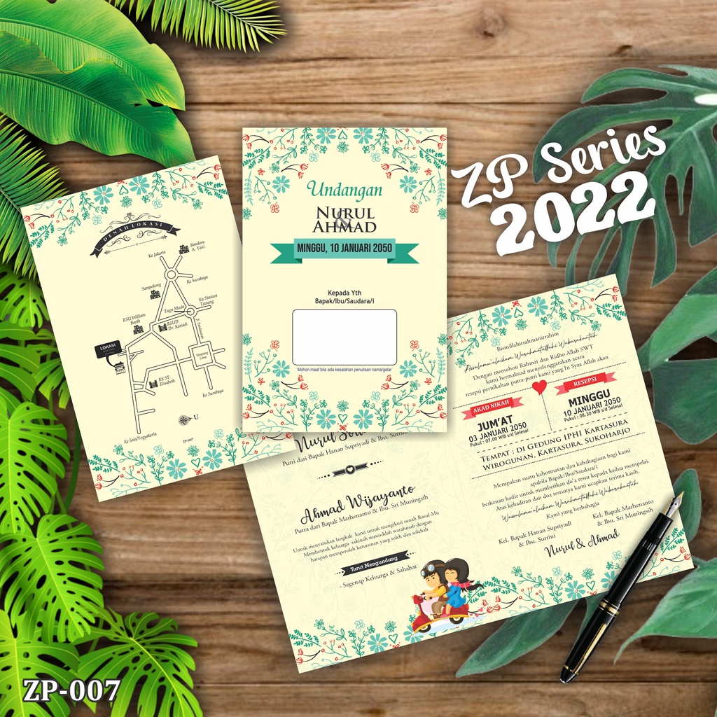 Jual Cetak Kartu Undangan Pernikahan Kekinian Biru Cream ZP0007 ...