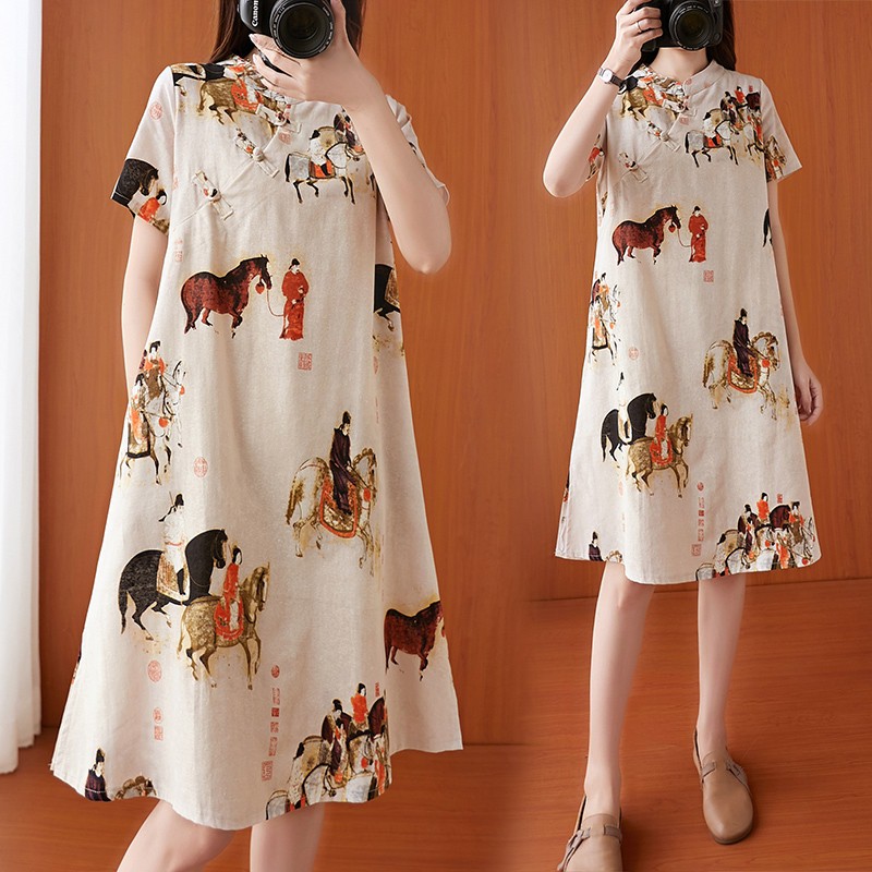 Jual HANNA DRESS - PREMIUM DRESS CHEONGSAM QIPAO MOTIF KUDA WARNA CREAM ...