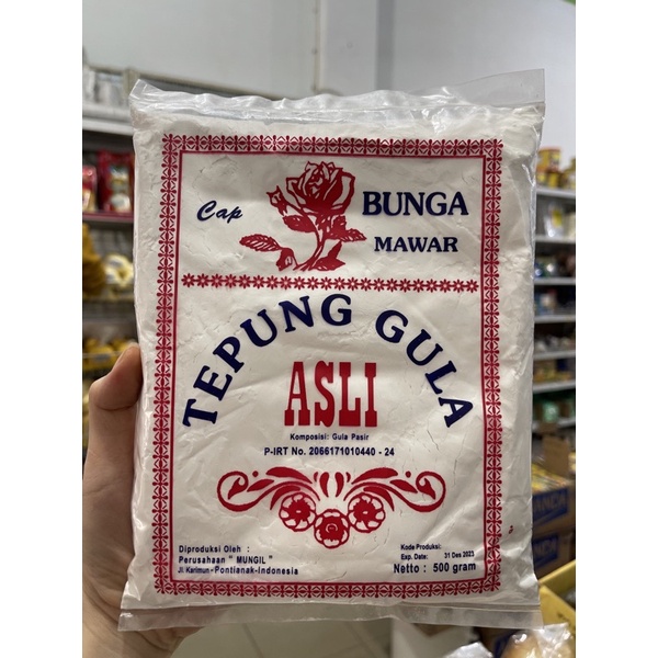 Jual Tepung gula Cap Bunga Mawar dan kembang sepatu 500gr / gula halus ...