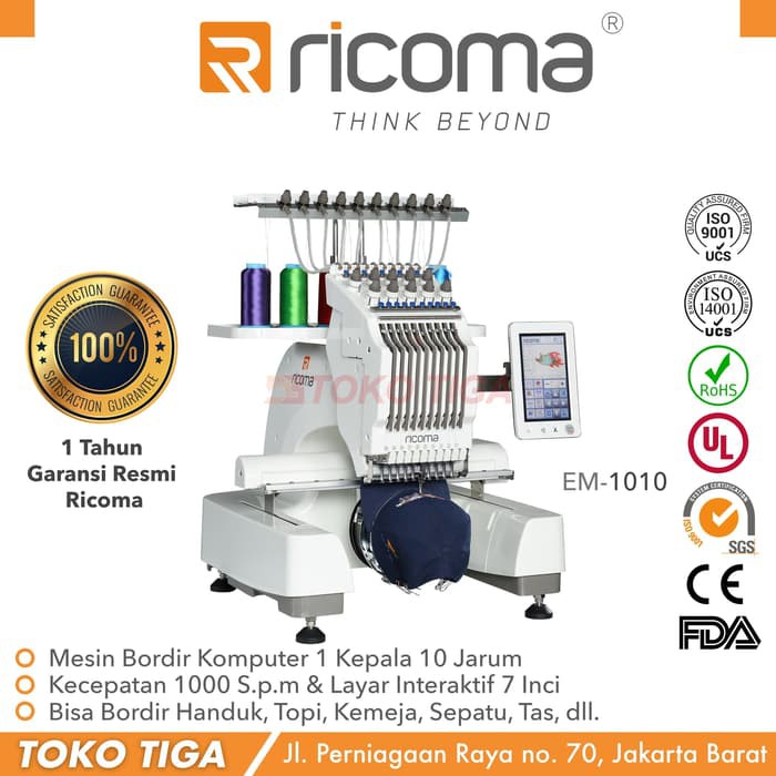 Jual Mesin Bordir Komputer 1 Kepala 10 Jarum RICOMA - EM 1010 | Shopee Indonesia