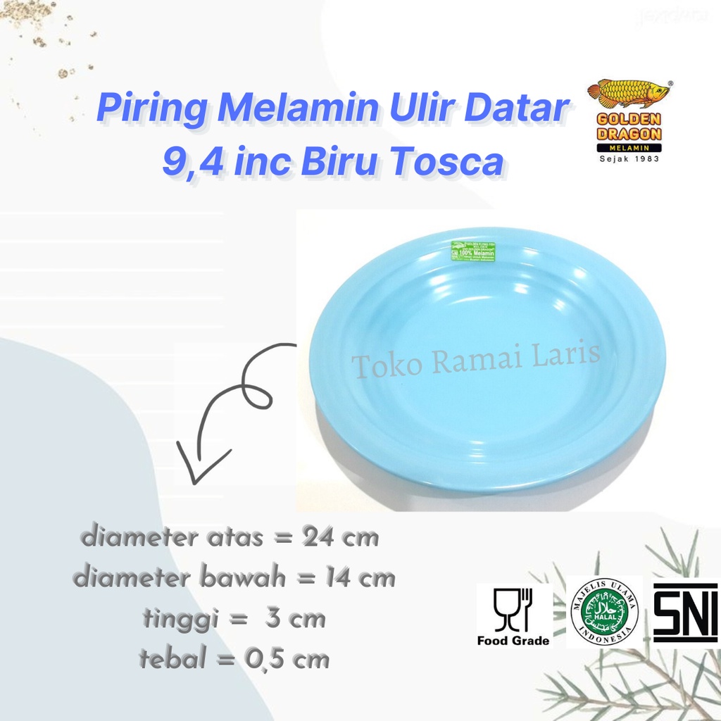Jual Piring Makan ( 2 PCS ) Melamin P1001 Biru Tosca Ulir Datar 9,4 inc ...
