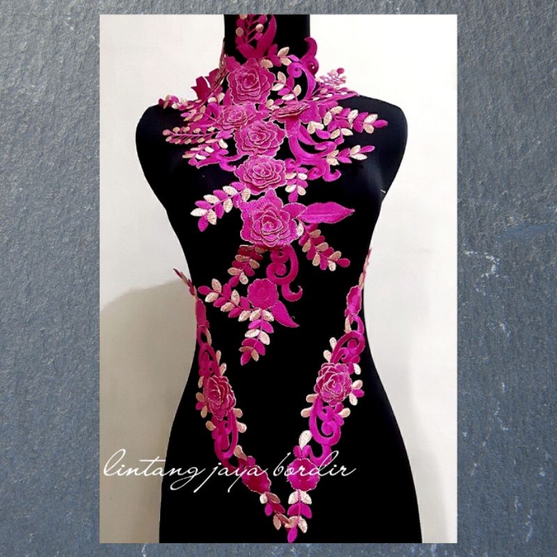 Jual renda bordir aplikasi bunga dada mawar twin | Shopee Indonesia