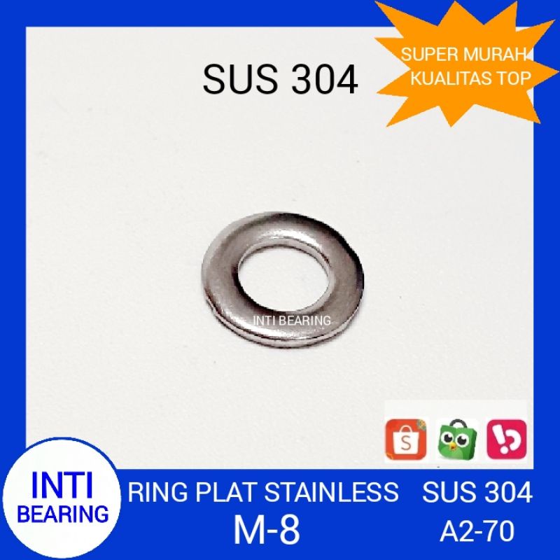 Jual RING PLAT STAINLESS M8 MERK THE SS SUS 304 FLAT WASHER PLAIN PLATE ...