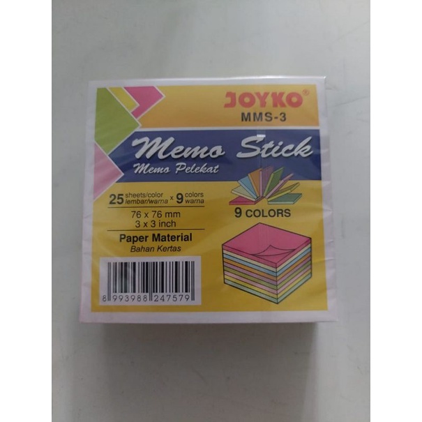 Jual MEMO STICK MMS-3 JOYKO / MEMO PELEKAT MMS 3 JOYKO 9 WARNA / STICKY ...