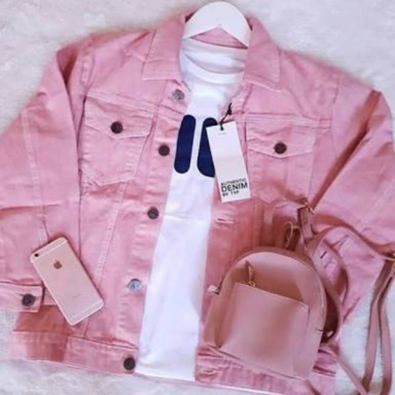 Jual Harga Promo Jaket Jeans Denim Oversize Warna Pink Tua Wanita Pria Bisa Cod Bayar