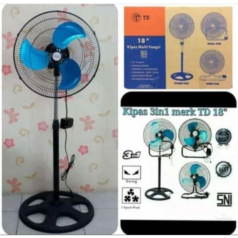 Jual Kipas angin besi tornado TD 18inch 3in1 (berdiri duduk dinding ...