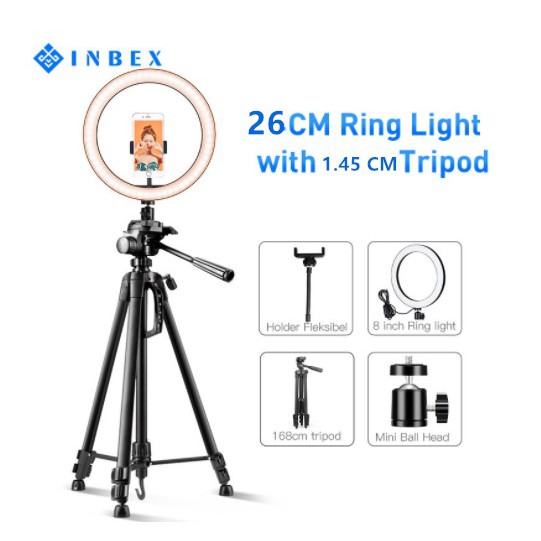 Jual INBEX Ring Light LED 26CM/Lamp 20 cm Make Up Vlog Lamp Ringlight ...