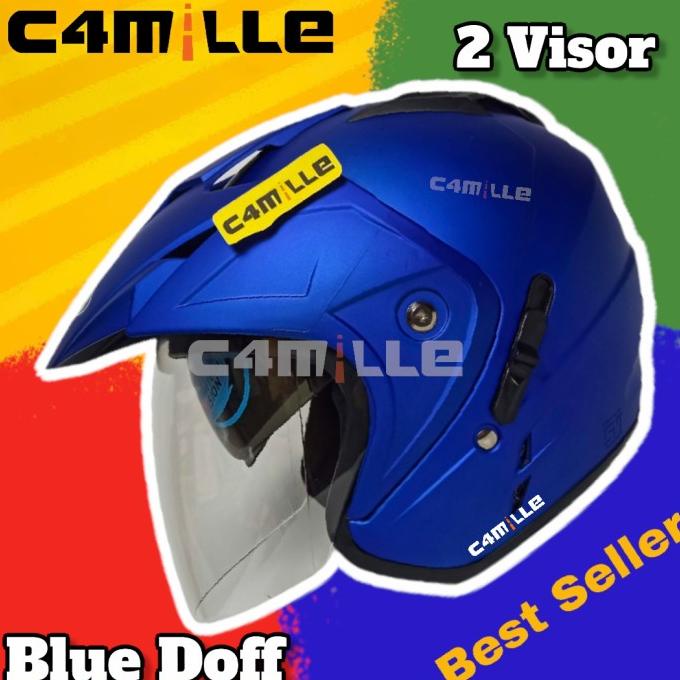Jual Spesial Harga Helm Duke Solid Blue Doff Double Visor Half Face ...