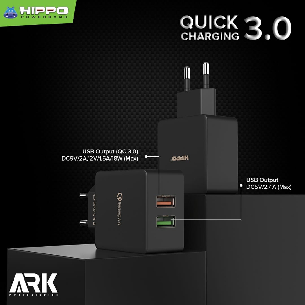 Jual HIPPO ADAPTER ARK QUICK CHARGING 3.0 2 USB 30 WATT | Shopee Indonesia