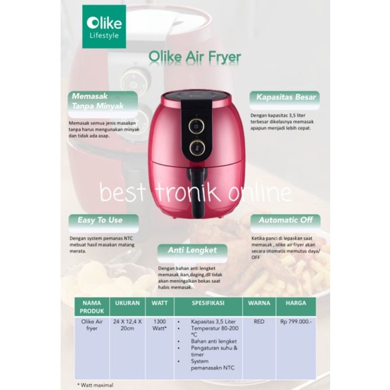Jual Air Fryer Olike kapasitas 3.5L merah | Shopee Indonesia