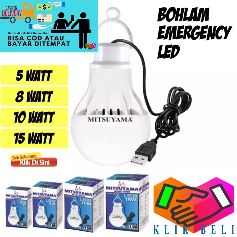 Jual Bohlam USB Emergency 5 / 8 / 10 / 15 Watt LED Mitsuyama Lampu ...