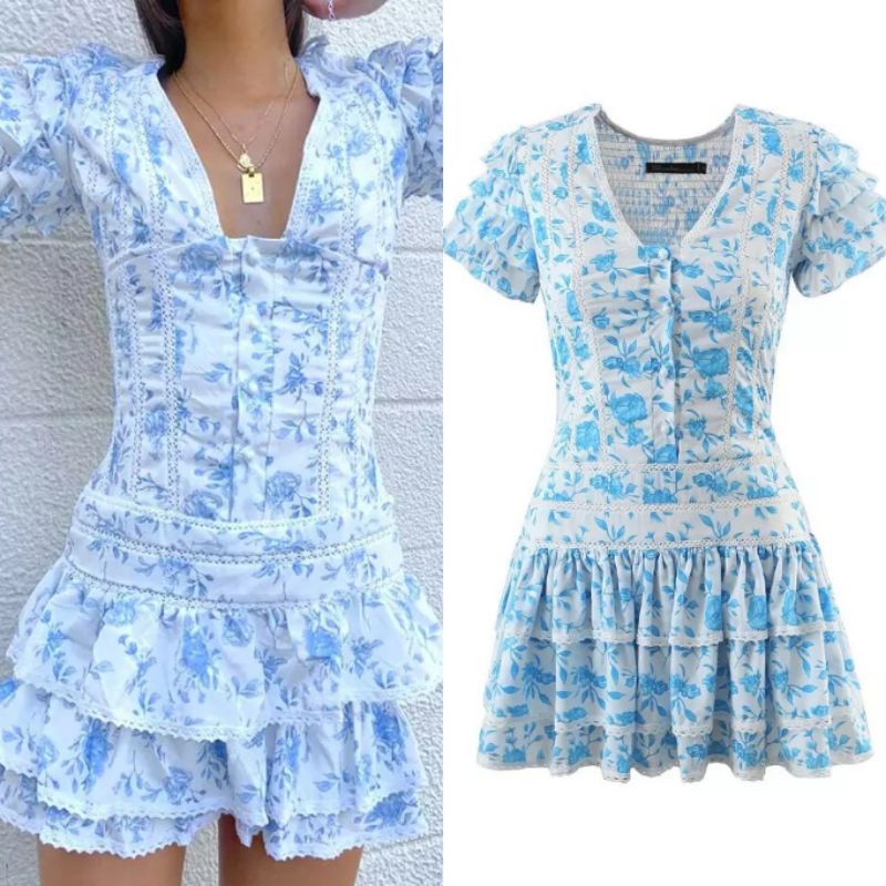 Jual Blue Summer Layered Mini Dress 66783 (SALE) | Shopee Indonesia
