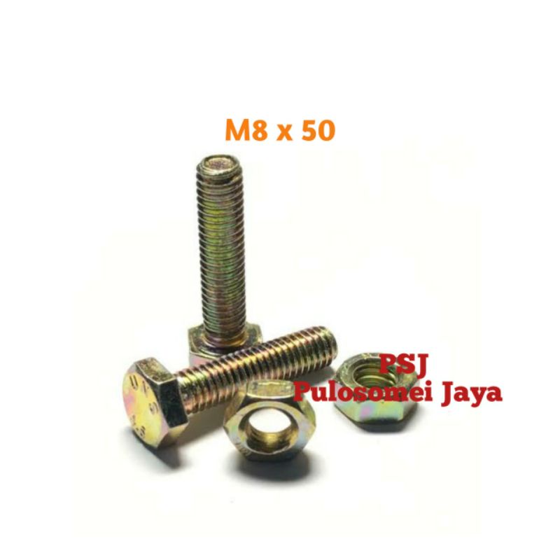 Jual Baut Mur Hex Besi Kuning M8 x 50 mm | Shopee Indonesia