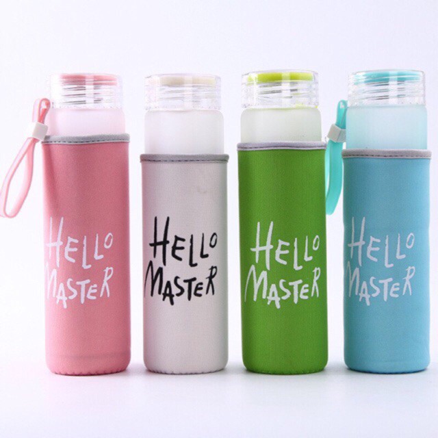 Jual Botol Minum Kaca Hello Master FREE POUCH WARNA 500ml | Shopee ...