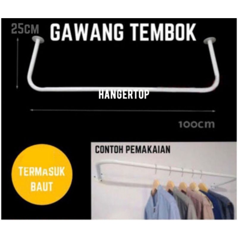 Jual GANTUNGAN BAJU TEMPEL TEMBOK FULL COATING ANTI KARAT 100 cm x 25 ...