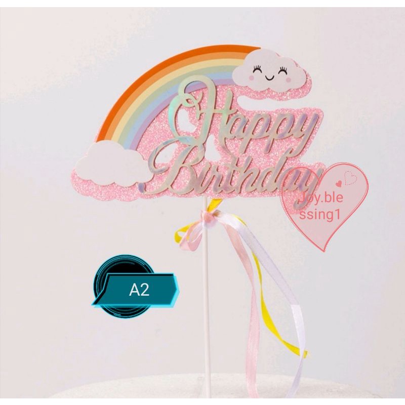 Jual TOPPER CAKE BESAR BULAT PELANGI rainbow HAPPY BIRTHDAY/topper ...