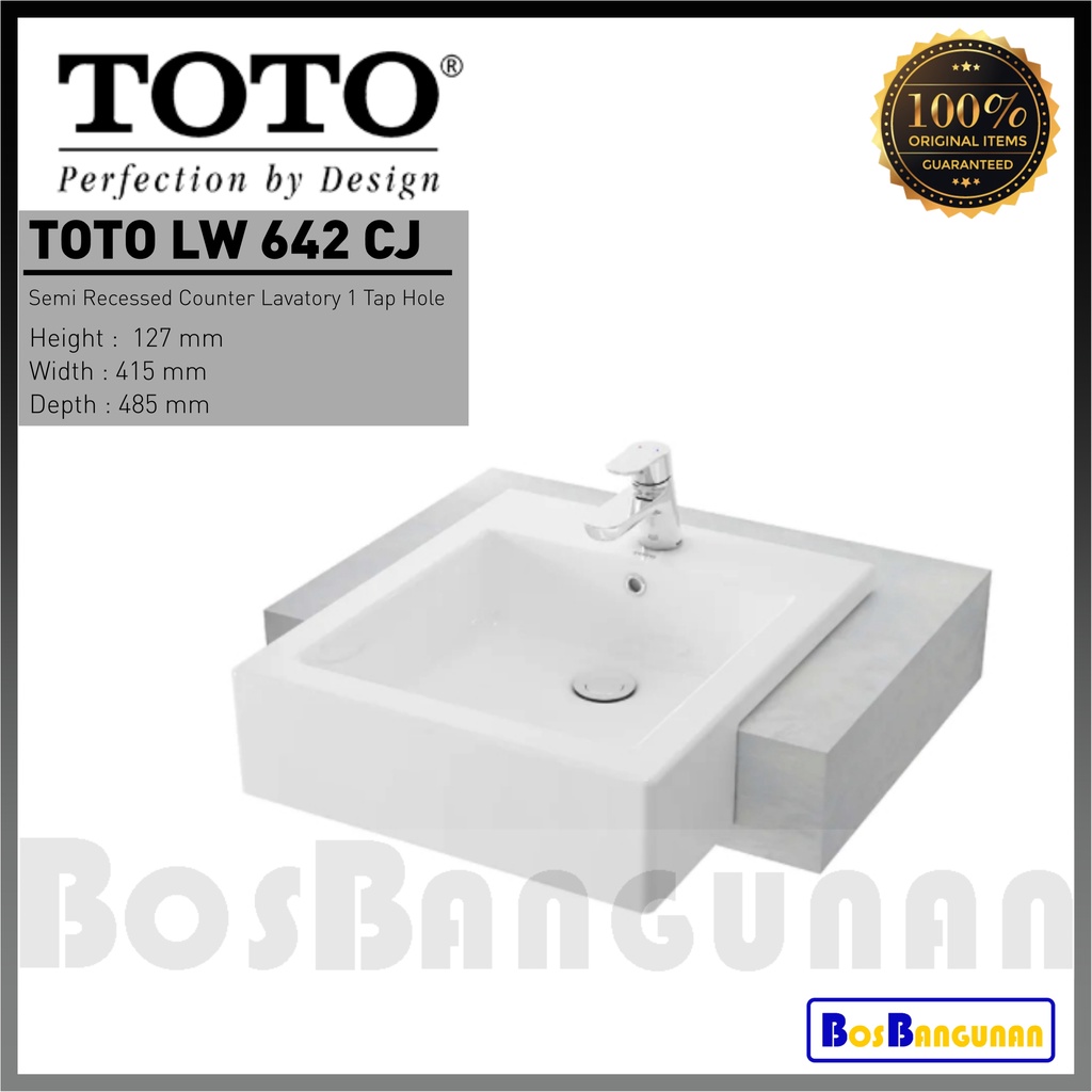Jual Wastafel Semi Recessed TOTO LW 642 CJ / Wastafel TOTO LW642CJ Meja Setengah Keluar ...