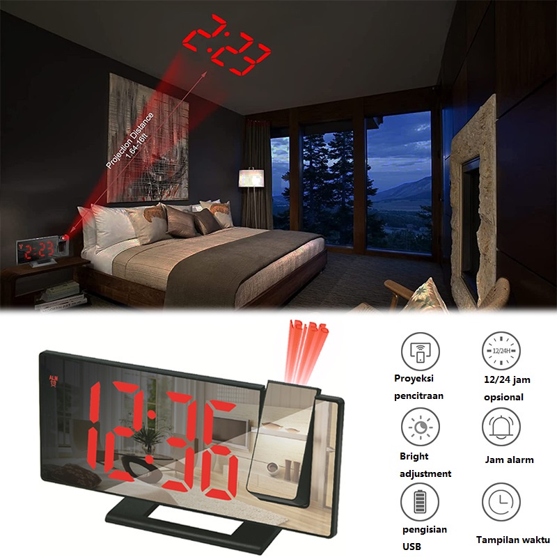 Jual Mi.more 180 °Jam Alarm Proyeksi Digital LED Dengan Layar LED 7.8 ...