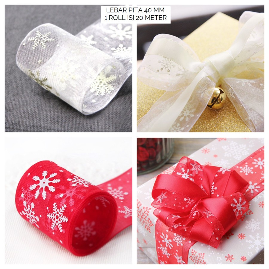 Jual Pita Kado Natal Merry Christmas Hampers Ribbon Organdi Putih Merah ...
