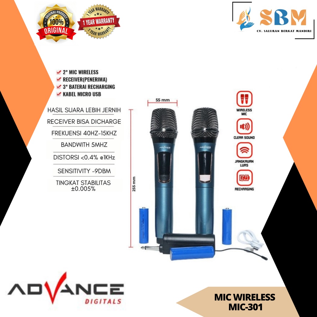 Jual Advance Wireless Microphone Double MIC 301 Display LED | Shopee ...