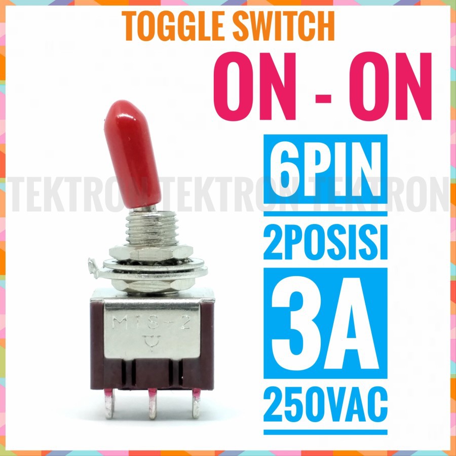Jual Toggle Switch MTS-2 6pin ON-ON SPDT MTS-202 3A 250VAC Togle ON-OFF ...