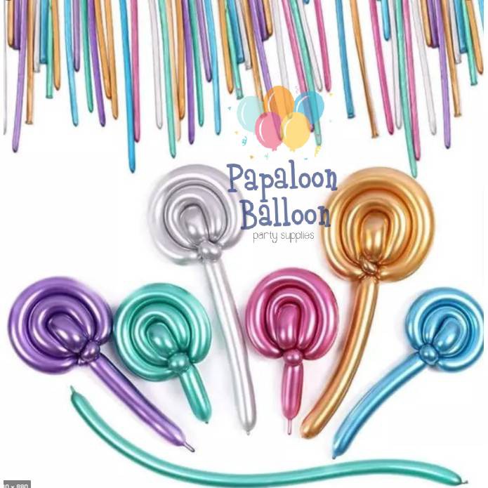 Jual Balon Panjang Pentil Latex Twist Chrome isi 10 magic balloon ...