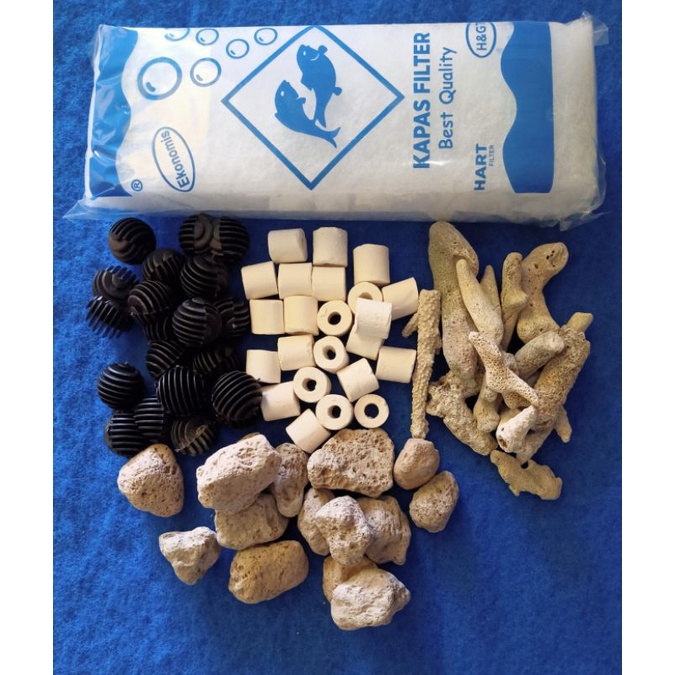 Jual Paket filter aqaurium 5 in 1 kapas 2 lapis,bioball,bioring,karang ...