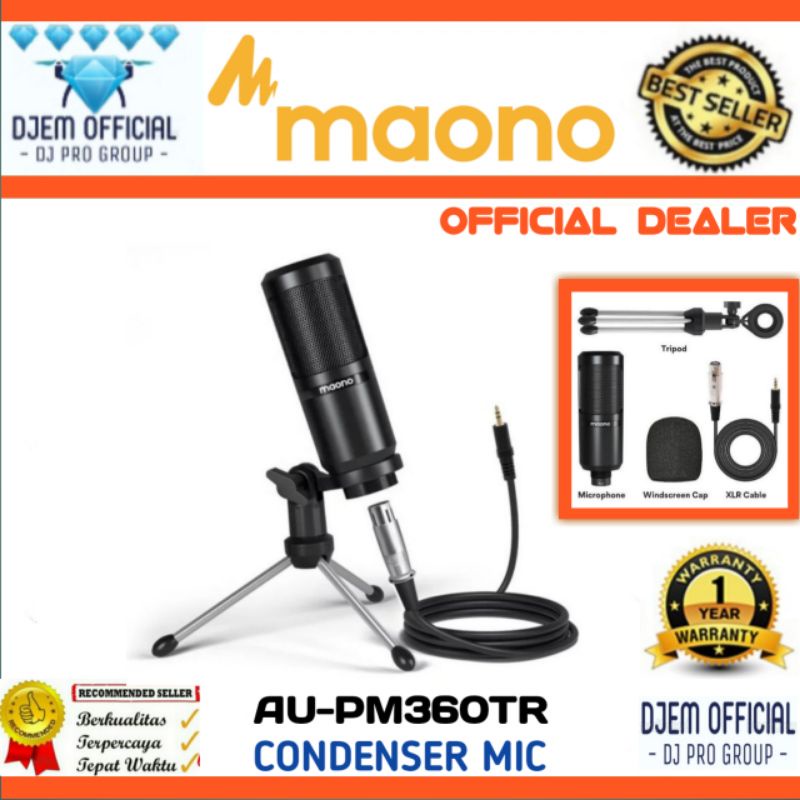 Jual MAONO AU-PM360TR Condenser Microphone Recording Podcasting Chatting plus Stand Kit Mic Set ...