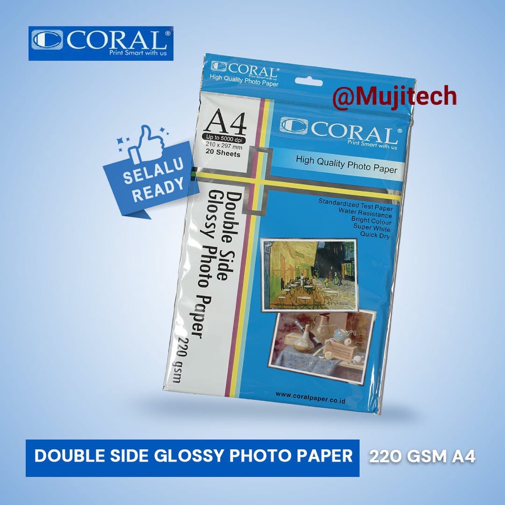 Jual KERTAS CORAL GLOSSY DOUBLE SIDE 220 gsm A4 PHOTO PAPER | Shopee ...