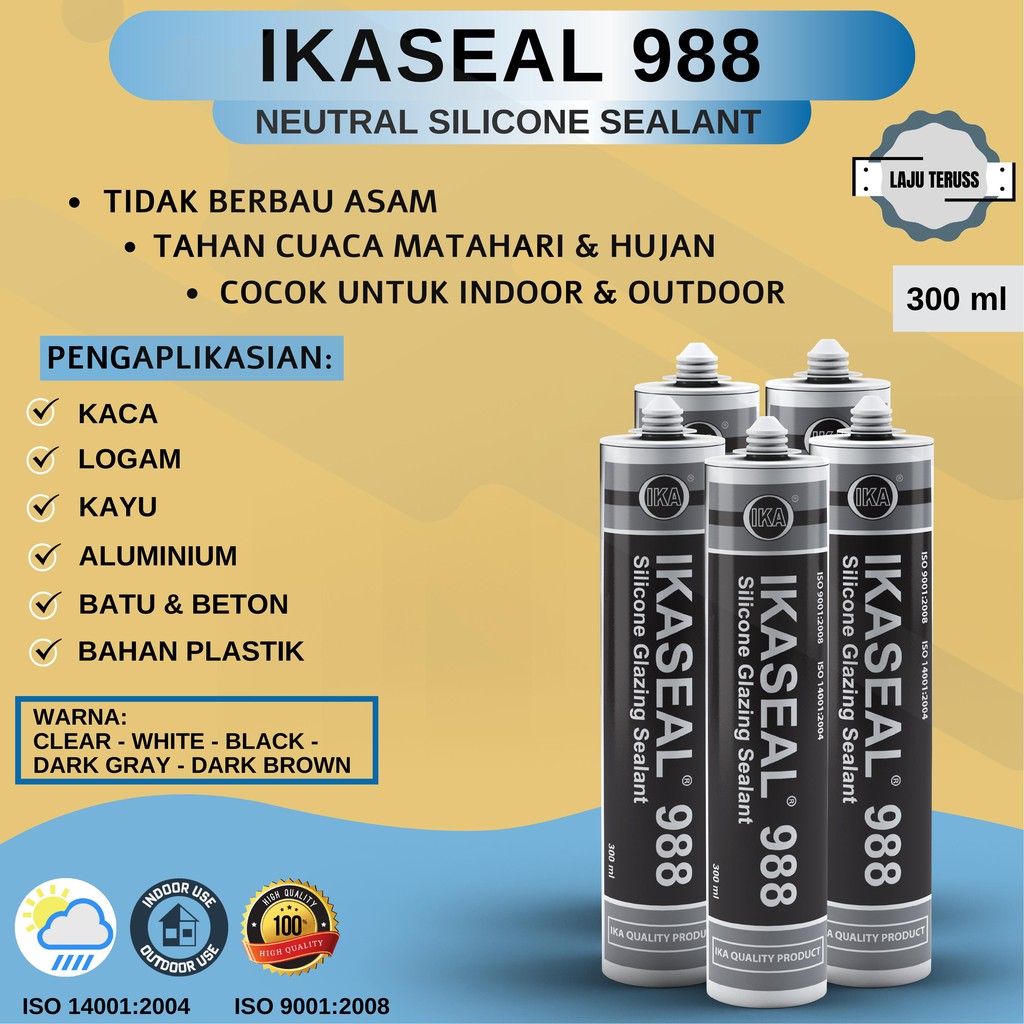 Jual Silicone Sealant Lem Kaca IKASEAL 988 Sealent Kaca Netral Silikon ...