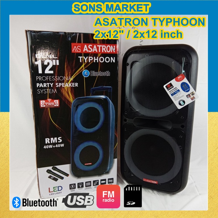 Jual SPEAKER ASATRON PORTABLE WIRELESS TYPHOON 2x 12 inch ORIGINAL USB ...